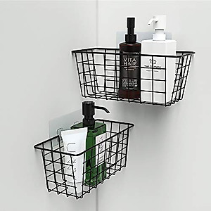 MaraFansie Hanging Kitchen Baskets Wire Storage Basket Adhesive Basket Over the Cabinet Door Organizer No Drilling, for Cabinet Pantry Organization and Kitchen, Bathroom, Storage, 2 Pack, Black