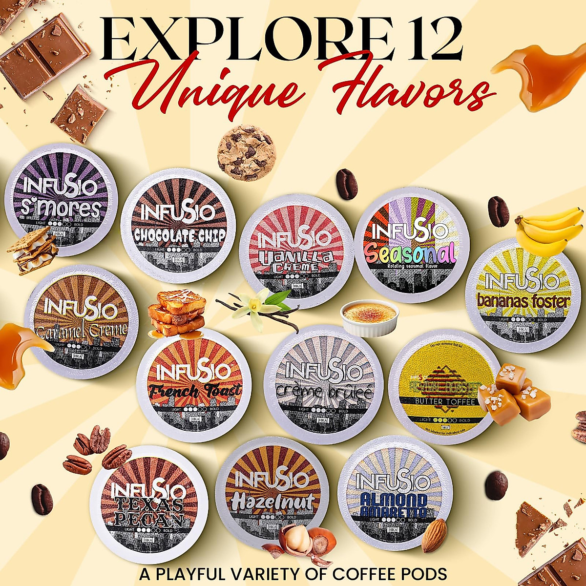 InfuSio 96 Count French Toast Medium Roast Single Serve Coffee Pods for Keurig K-Cup Brewers - InfuSio Premium Roasted Coffee Keurig 2.0 Compatible