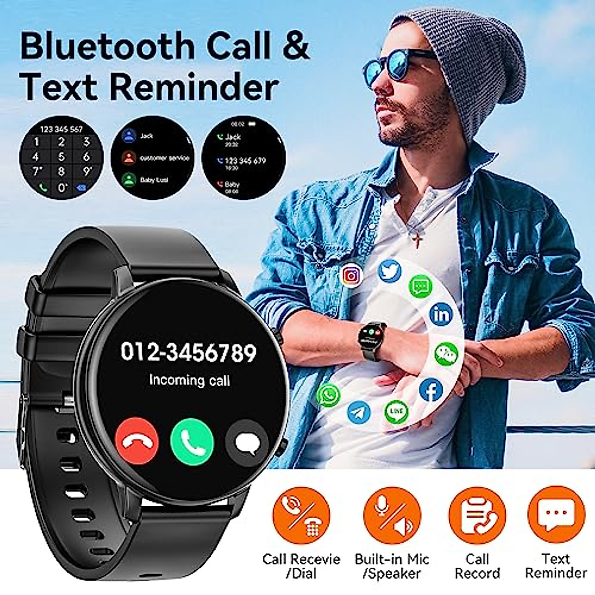 Smart Watch, Bluetooth Call Smartwatch for Men and Women,Monitoring Heart Rate/Sleep/Blood Oxygen/Pedometer,1.39-inch Fitness Tracker with Multiple Sports Modes,Smartwatches fit for IOS and Android