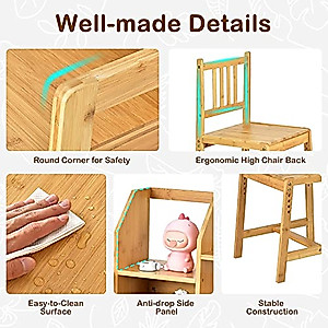UNICOO - Bamboo Height Adjustable Kids Desk and Chair Set, Children Desk, Kids Study Table and Chair Set (Nature 01)