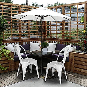 Yaheetech Metal Dining Chairs Indoor/Outdoor Coffee Kitchen Chairs Stackable Chic Dining Bistro Cafe Side Chairs Set of 4, Distressed White