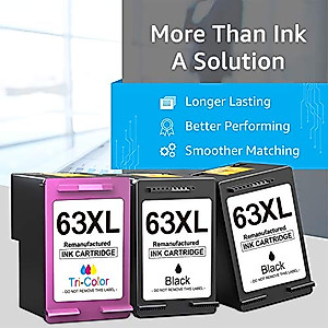 Palmtree Remanufactured Ink Cartridge Replacement for HP Ink 63 63XL 63 XL Combo Pack Fit with HP Envy 4520 Ink 4512 4516 OfficeJet 4650 5255 3830 Deskjet 1112 Printer HP63 HP63XL (2 Black, 1 Color)