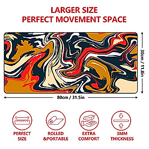 【5 Colors 3 Sizes】 Marbled Design Fluid Pattern Large Mouse Pad Gaming Giant Big Desk Mat Desk Pad Computer Keyboard Mousepad with Stitched Edge for Home Office Work - 31.5" L*11.8" W