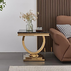 Maotifeys Small Black Marble End Table, Gold Pedestal Base, Mid Century Modern Accent Table for Living Room & Bedroom