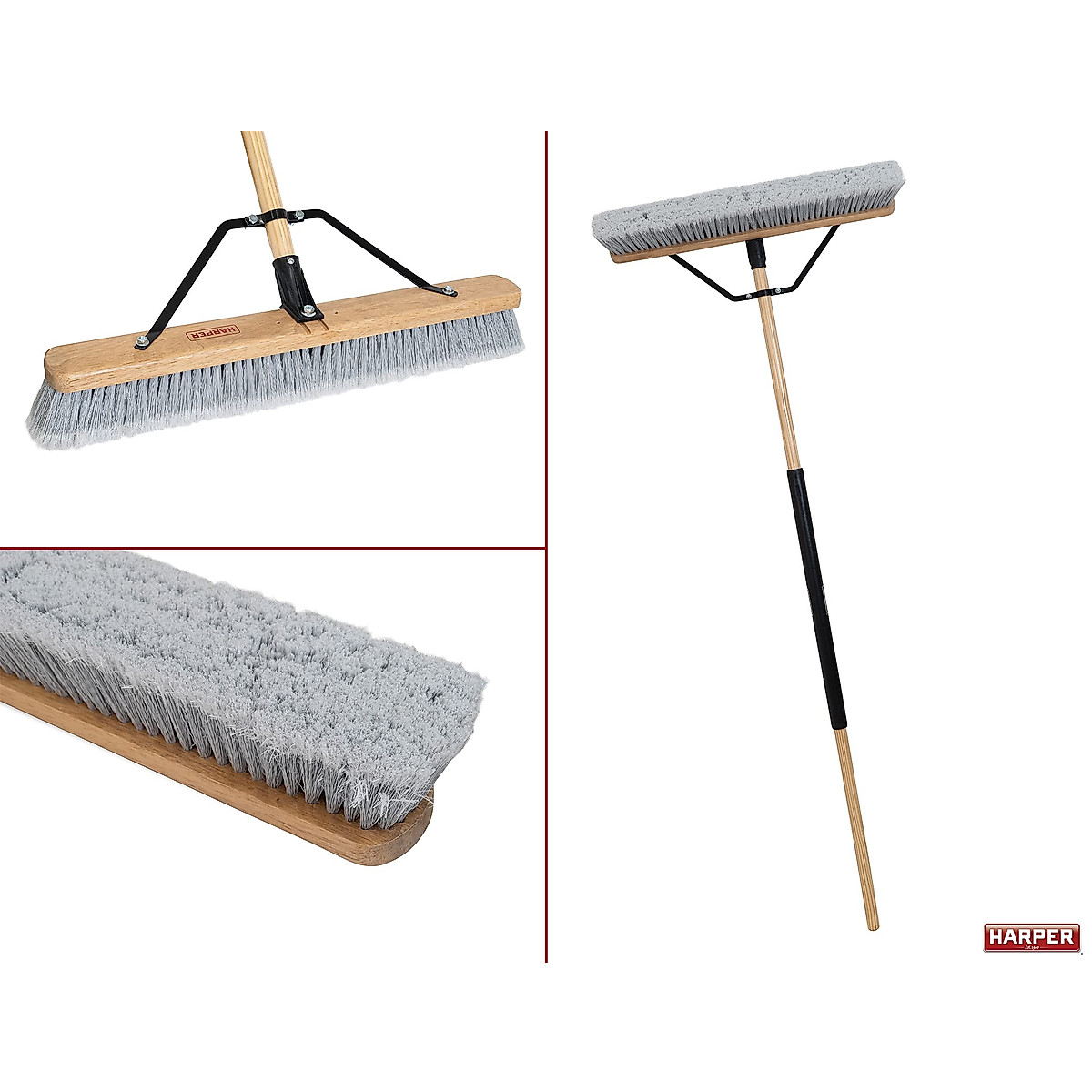 Harper 20201043 24 in. Indoor Smooth-Surface Push Broom with Flagged Bristles, Sand, Saw Dust, Wood Shavings and Pet Hair