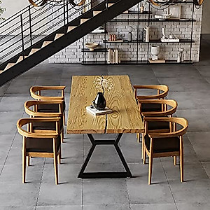 homary 70.9" Natural Industrial Dining Table for 6-8 People, Rectangular Wood Kitchen Table with Metal Legs