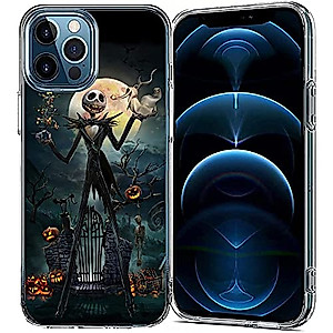 Xovive Classical The Nightmare Jack Design Halloween Phone Case Compatible with iPhone 13 Mini Before Christmas Skellington Print Pure Clear TPU Soft Case Cover Shockproof