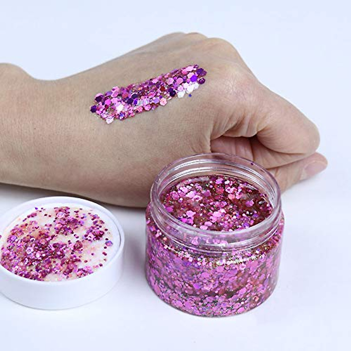 DAWILS Face Glitter Peel Off Chunky Glitter Gel Face Makeup Holographic Chunky Glitter Body Peel Off Formula Cosmetic Glitter Glue Pink