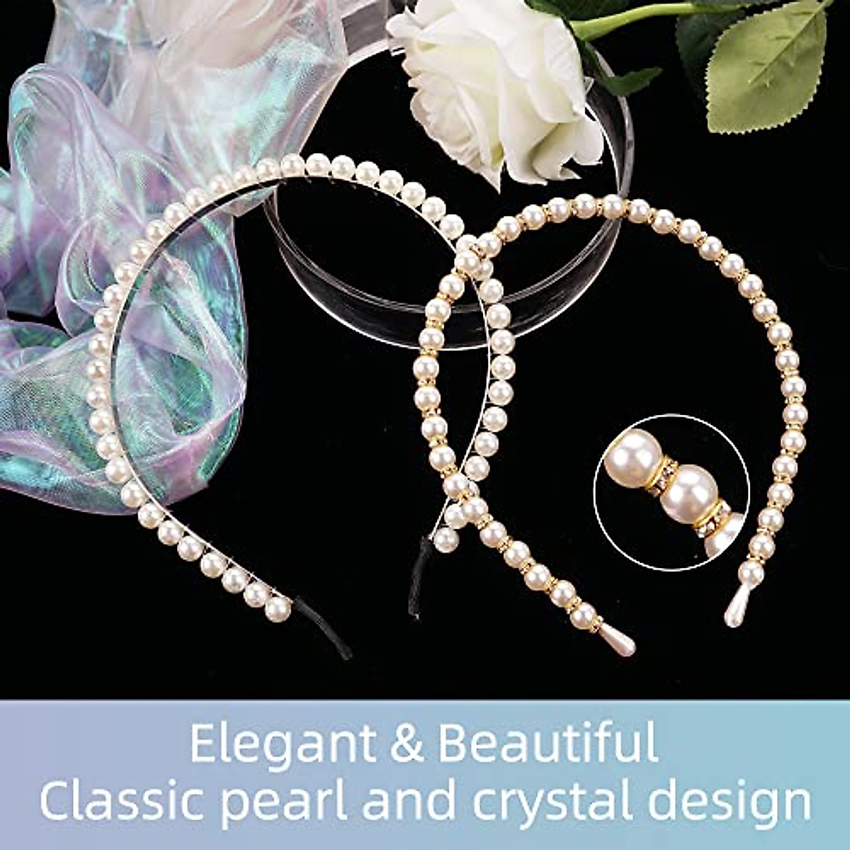 Yxiang Queen Rhinestone Headband for Women Faux Pearl Girls Crown Tiara Elegant Butterfly Flower Hair Hoop 4 Pack Crowns and Tiaras for Bridal Wedding Prom Birthday