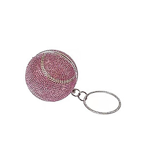 Women Baseball Shaped Clutch Pink Evening Purse Rhinestone Round Ball Crystal Evening Bag Clutch Handbag for Wedding Party (Pink)