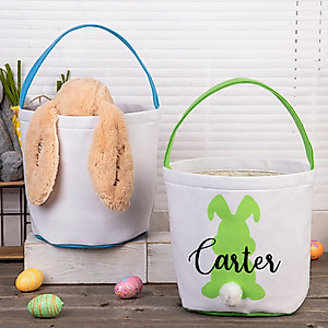 Personalized Easter Basket, Easter Bunny Basket for Kids, Easter Egg Hunt Tote Bag for Toys Candy Gift Party Decorations
