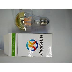 K JINGKELAI Half Chrome Light Bulb A60 6W(60W Equivalent) LED Filament Vintage Edison Bulb with Half Chrome Gold,for Home Lighting,Warm White 2700K,4 Pack