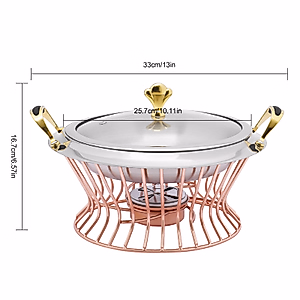 Leblett 2L/2.11Qt Round Stainless Steel Chafing Dish,Buffet Catering Meal Stove,Buffet Warmer with Fuel Holder,Red Copper