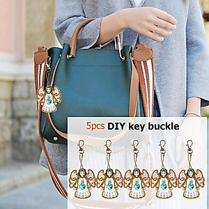 LUSandy 5pcs DIY 5D Angel Diamond Painting Keychain Kits Full Drill Special Shape Crystal Angel Diamond Art Key Chain Key Ring Set for Adults Backpack Purse Handbag Charms
