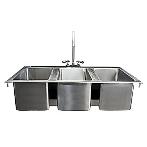 AmGood Stainless Steel Drop Sink - 3 Compartment Drop in Sink | NSF Certified (10" x 14" x 10" With Faucet)