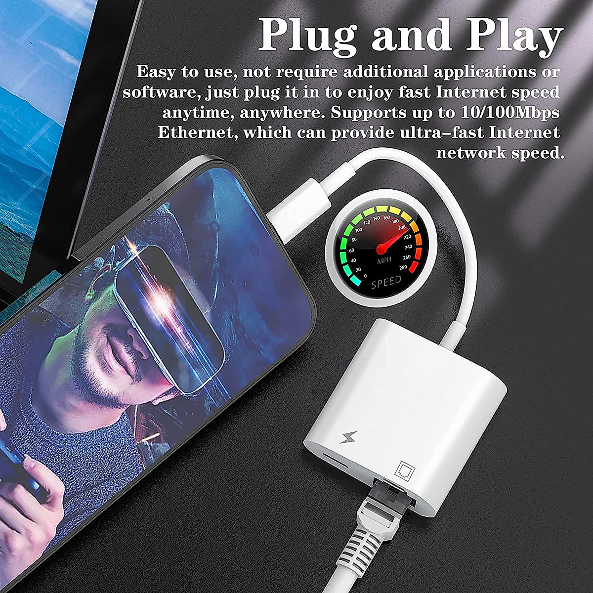 Lightning to Ethernet Adapter, [Apple MFi Certified] 2 in 1RJ45 Ethernet LAN Network Adapter for iPhone/iPad/iPod, Supports 100Mbps Ethernet Network with Charge Port, Plug and Play, Support All iOS