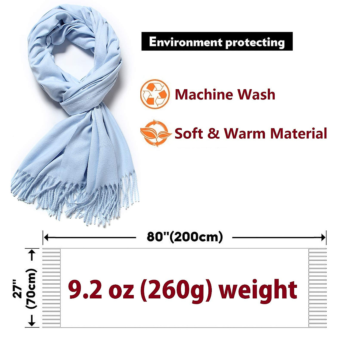 Cindy & Wendy Large Soft Cashmere Silky Pashmina Solid Shawl Wrap Scarf for Women