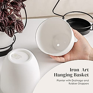 JOFAMY Hanging Planters for Christmas Plants with 3 White Plastic Planters, Wall Hanging Basket Metal Plant Hangers, Window Plant Hanger with Hook and String, Modern Outdoor Wall Planter