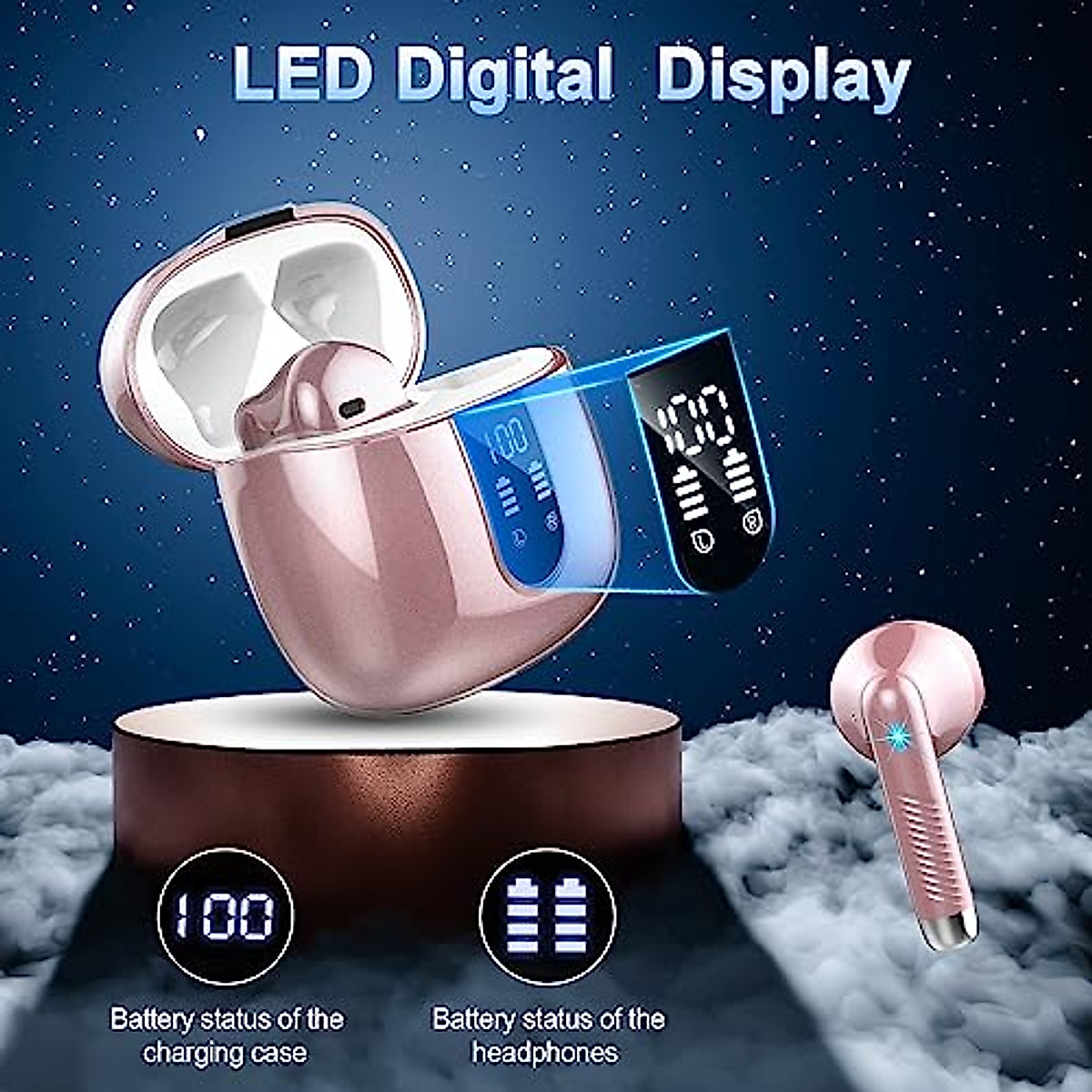 Wireless Earbud Bluetooth 5.3 Headphones with Clear Sound, 40H Playtime, Sport Earbud Touch Control with LED Digital Display, IP7 Waterproof Bluetooth Earphones Built-in Mic for Android iOS Workout