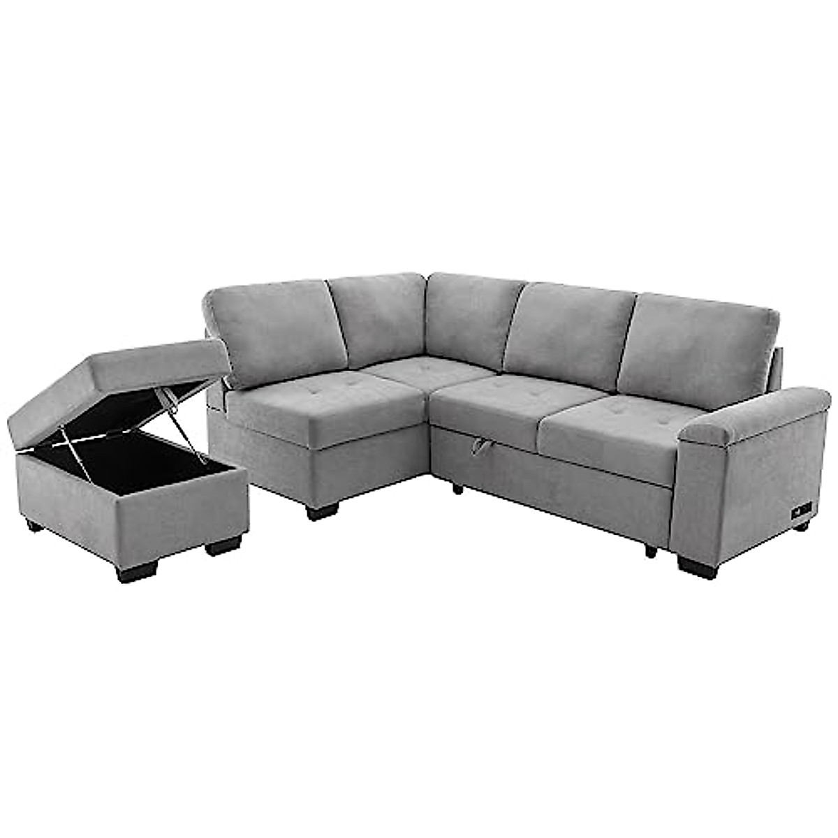 Merax Sofa Bed Sleeper Couch L Shaped Sofa with Storage Ottoman, L-Shape Sectional Couch with Comfortable backrest for Living Room and Small Apartment (Gray)