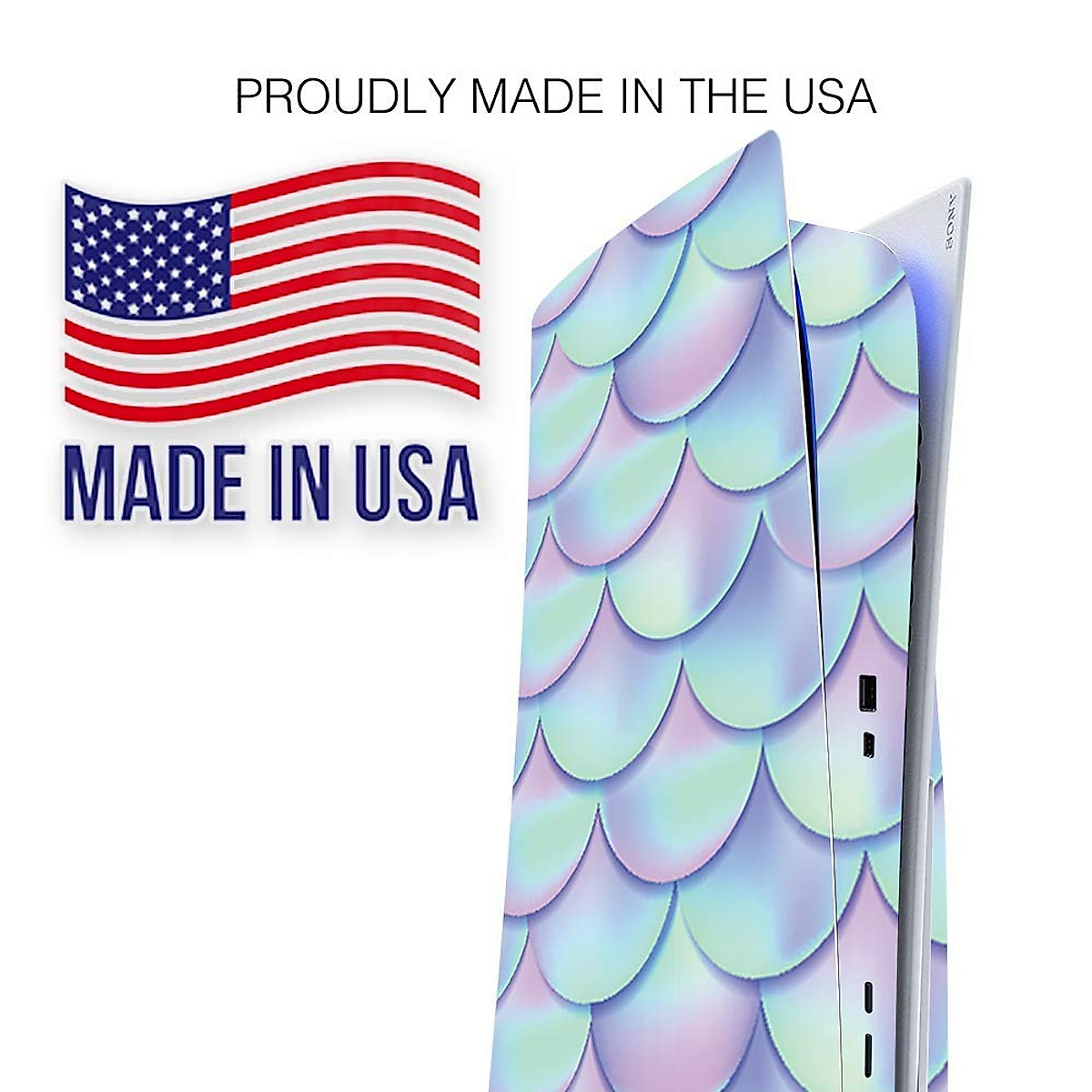 ITS A Skin Skins Compatible with Sony Playstation 5 Console Disc Edition - Protective Decal Overlay Stickers wrap Cover - Mermaid Scales Blue Pink