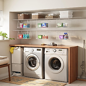 3-Tier Hanging Laundry Basket Organizer：Foldable Wire Shelf Laundry Room Organizer with 360°Rotating Hooks Space Saving Over Washer and Dryer Shelves - Metal laundry organization and storage, white