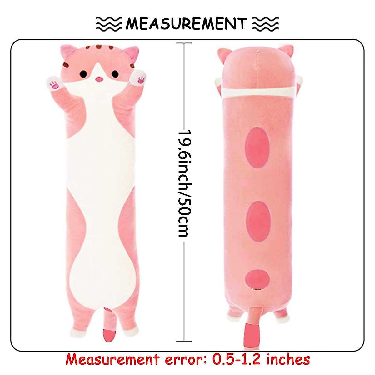 MDXMY Long Stuffed Cat Plush Pillow Cute Cat Stuffed Animals Soft Long Body Throw Sleeping Pillow(Pink,19.6inch)