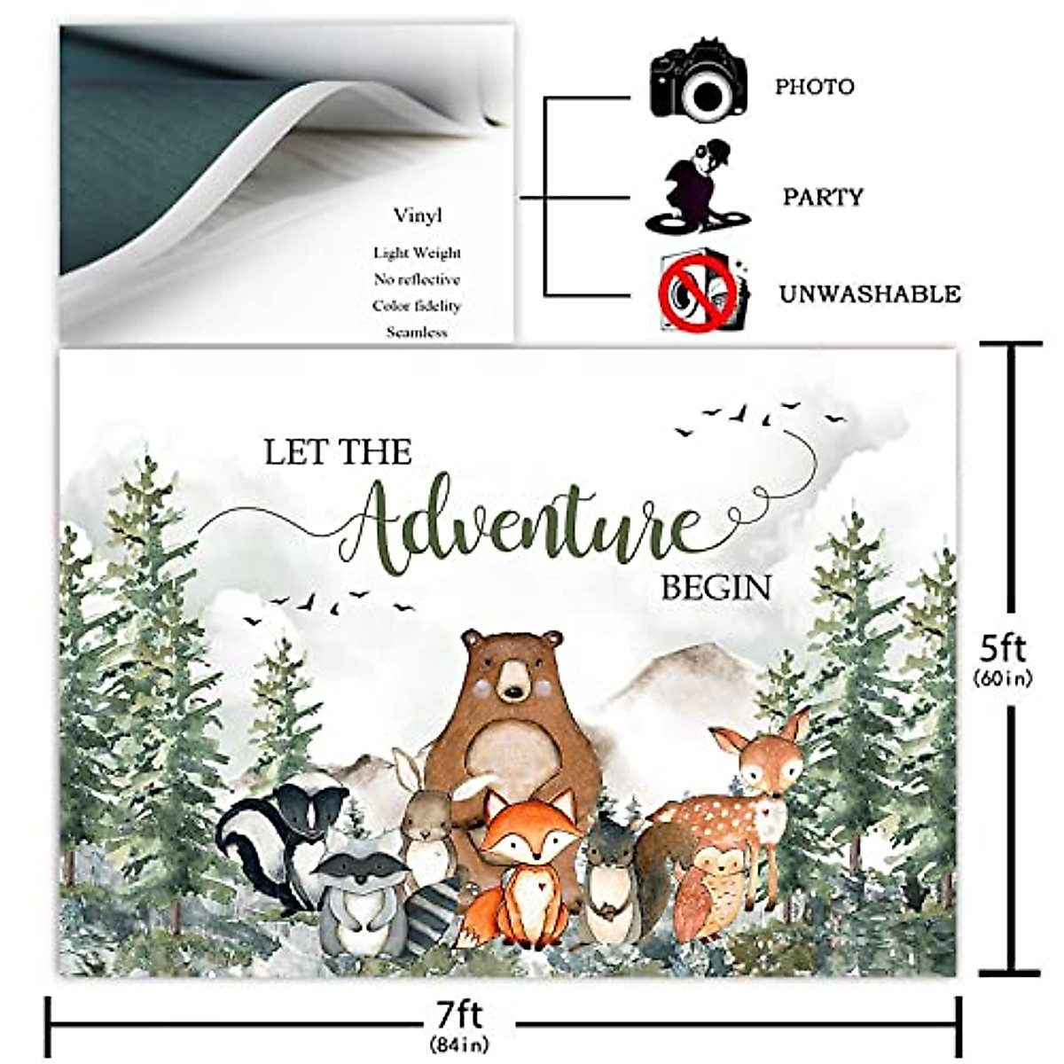 Avezano Woodland Baby Shower Backdrop Adventure Awaits Baby Shower Decoration Background Adventure Forest Mountain Wilderness Country Gender Neutral Baby Shower Party Supplie (7x5ft)