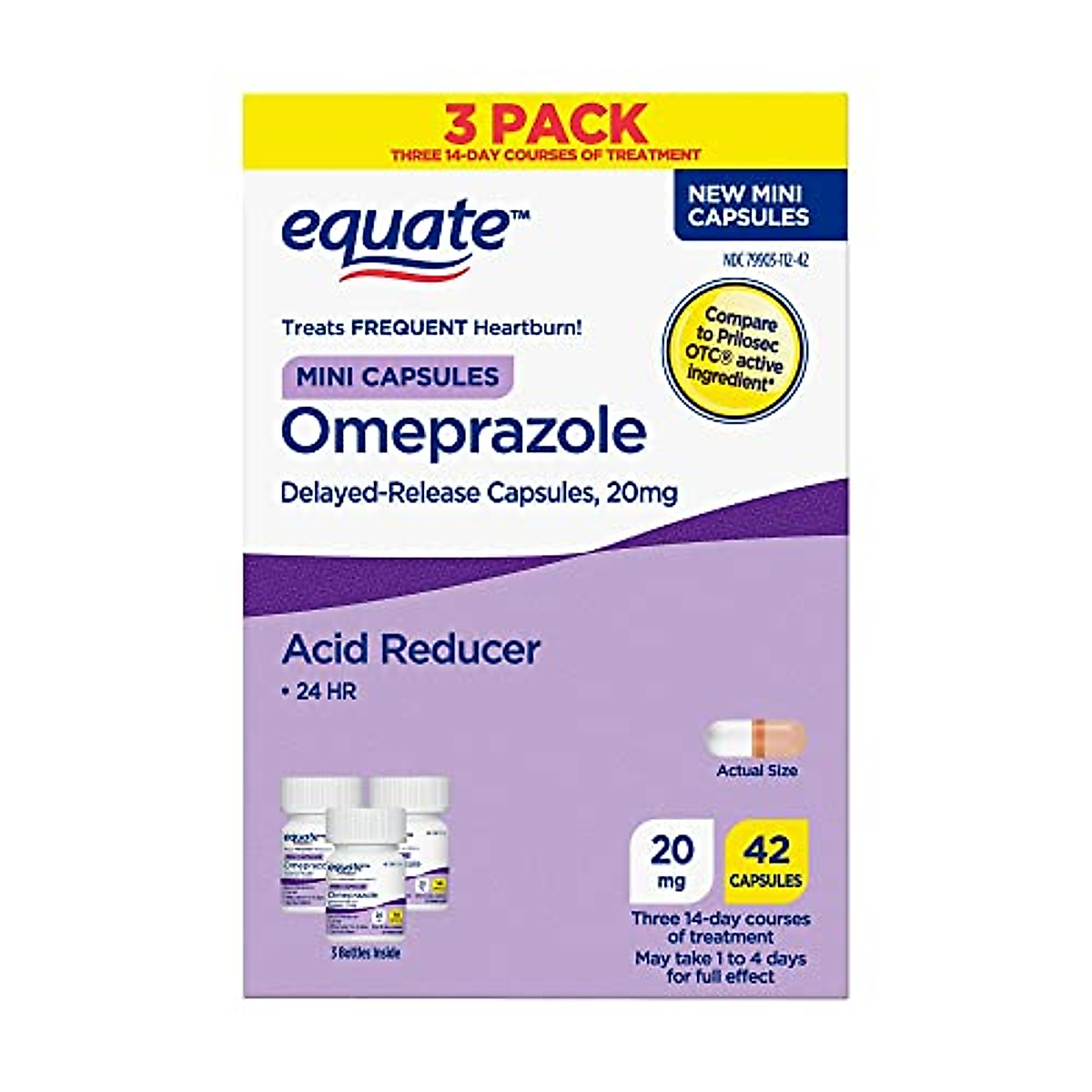 Equate Omeprazole Mini Capsules 20 mg, Acid Reducer, 42 Count + Luall Fridge Magnet