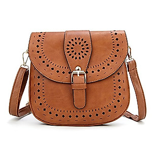 forestfish Ladie's PU Leather Vintage Hollow Bag Crossbdy Bag Shoulder Bag (Brown)