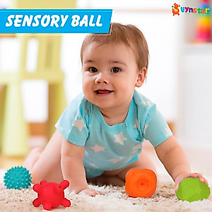 Vynstar Montessori Toys for Babies 6-12 Months & Up - 28-Piece Set of Silicone Baby Sensory Toys for Learning & Development - 4-in-1 Bundle of Baby Blocks, Stacking Cups, Sensory Balls, Soft Animals