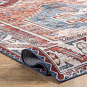 nuLOOM Marli Machine Washable Faded Medallion Area Rug, 4' x 6', Rust