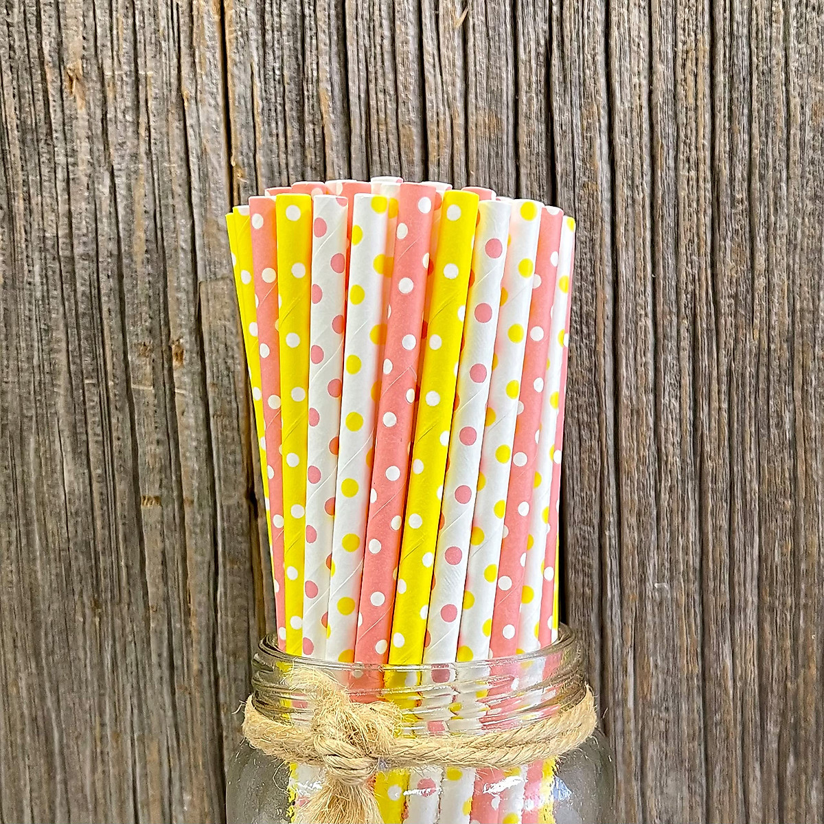 Pink Yellow and White Paper Straws - Polka Dot - Pink Lemonade, Birthday, Baby Shower, Easter Party Supply - 100 Pack Outside the Box Papers Brand