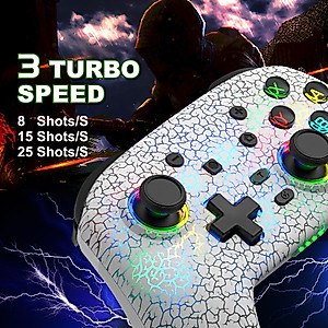arVin Switch Controller, Wireless Switch Pro Controllers for Switch/Lite/OLED/PS4/PS3/PC/iPhone/Android Remote Gaempad Joystick with Unique Crack/9-Color RGB Light/6-Axis Gyro/Vibration/Turbo/Back Key