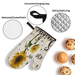 4-Piece Oven Glove and Pot Holder,You are My Sunshine Sunflower Retro Newspaper,Heat-Resistant Oven Glove and Pot Holder,Can Be Used for Cooking and Grilling