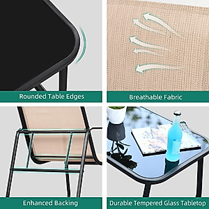 YITAHOME 4 Piece Patio Furniture Set, Small Backyard Bistro Rocking Chairs, Loveseat and Glass Table, Textilene Outdoor Conversation Set for Lawn, Garden, Balcony, Poolside (Brown)