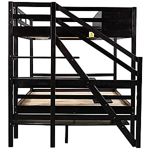 DEYOBED Twin Over Full Wooden Bunk Bed with Storage Staircase and Cabinets for Kids Teens