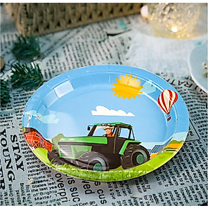 Owelleny Tractor Birthday Party Supplies - Farm Tractor Party Decorations Tableware, Paper Plates, Napkin, Cup, Disposable Cutlery, Green Tractor Birthday Baby Shower Table Decorations | Server 24