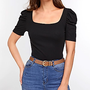 XZQTIVE 2 Pack Womens Leather Belts for Jeans Dress Pants Fashion Plus Size Ladies Black Waist Belt with Gold Buckle