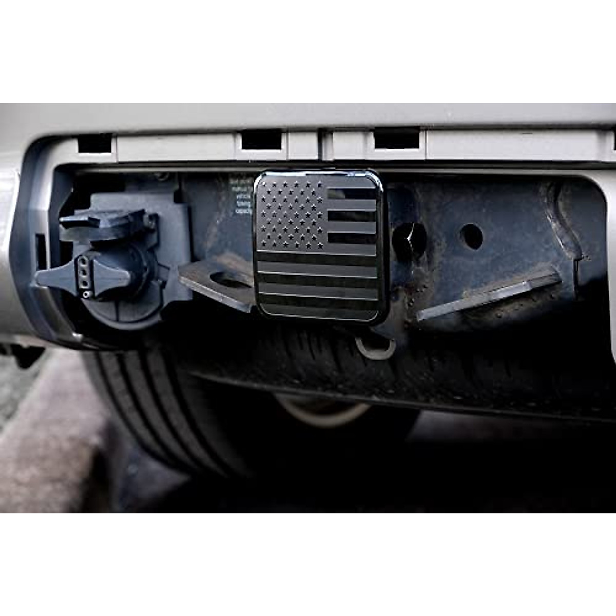 eVerHitch 2 Inch Trailer Hitch Cover Plug with Metal American Black Flag Fit for Any 2" Hitch Receivers