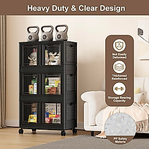 QAVABIN 80 QT Plastic Storage Bins with Lids, Large Collapsible Stackable Storage Bins with Wheels, Closet Organizers and Storage, Folding Storage Boxes with Doors Drawers for Home Garage, Black