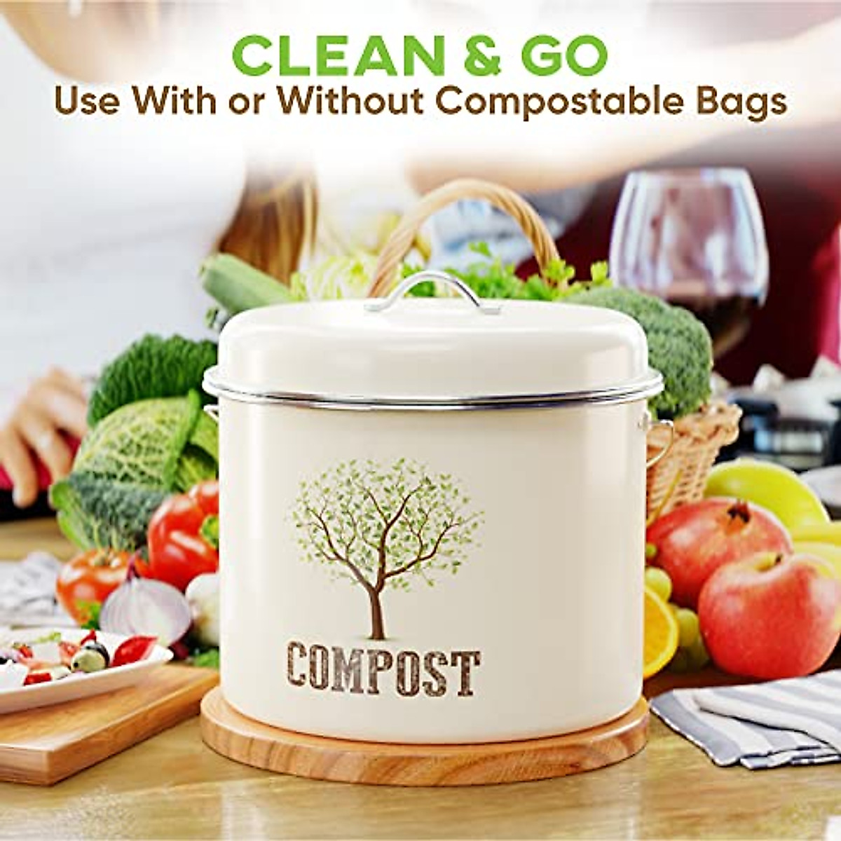 Third Rock Kitchen Compost Bin Countertop – 1.0 Gallon Compost Bucket for Kitchen – Small Compost Bin – Compost Bin Kitchen Counter - Countertop Compost Bins for Kitchen Includes Charcoal Filter