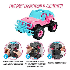 Remote Control Car for Kids Toddlers, Pink RC Cars with 2 Sets DIY Stickers, 1:20 Scale Remote Control Truck with LED Headlights, Easter Gifts for 3 4 5 6 7 8 Years Old Toddlers Girls Boys Kids