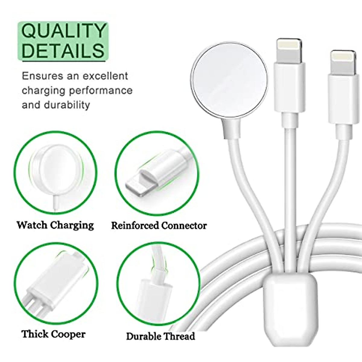 3 in 1 Watch and Phone Charger Cables, 4FT USB Multi Fast Charging Cord Compatible with Apple iPhone 14/13/12/11/Pro/Max/XR/XS/XS Max/X, iWatch Series 8/7/6/SE/5/4/3/2/1, Airpods and iPad Series
