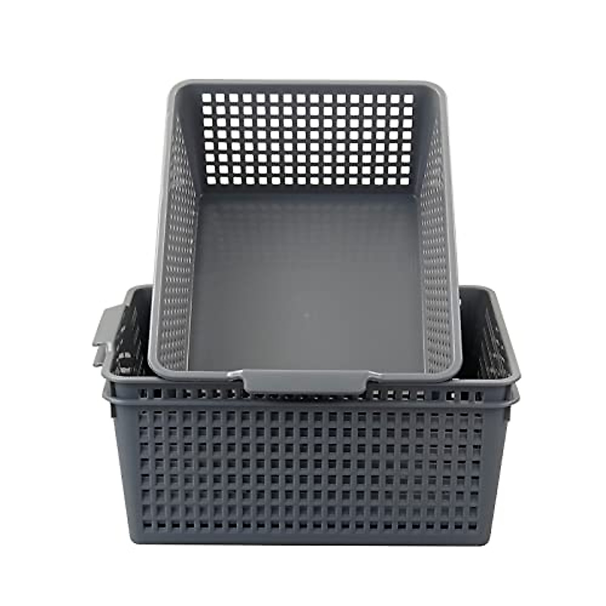 Tstorage 3-Pack Plastic Storage Baskets, Gray Large Storage Bin