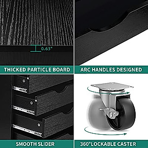 YITAHOME 5 Drawer for Bedroom, Dressers & Chests of Drawers with Wheels Under Desk, Home Office Closet Dresser Wood Nightstand Storage Cabinet, Black