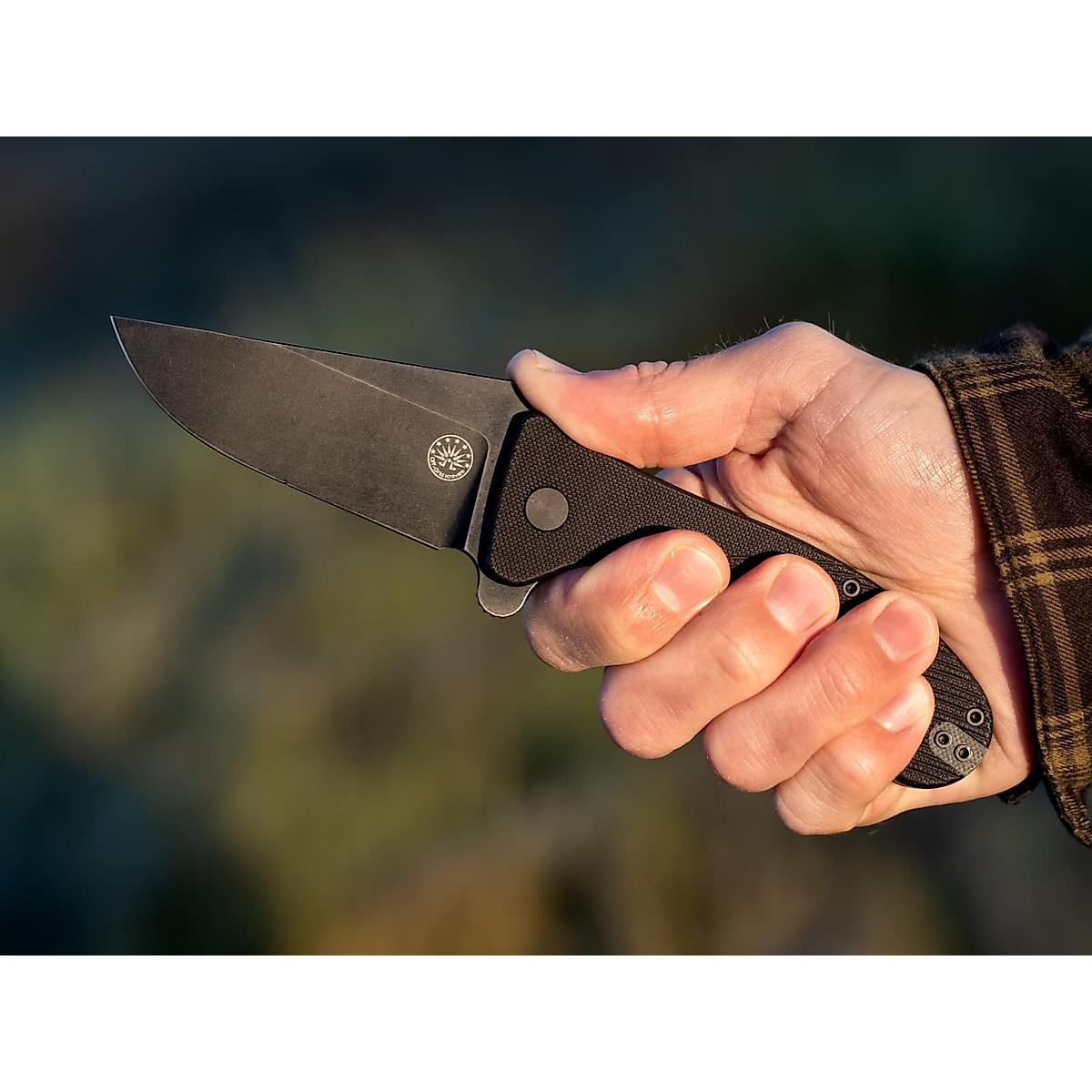 Off-Grid Knives - Rhino V2 with 154CM Steel, Textured G10, Tumbled Black Finish, Large Folding EDC Knife, Ceramic Ball Bearings, HRC 61, Deep Pocket Carry (Blackout)