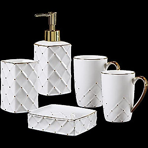 WYKDD Bone China Bathroom Five-Piece Set Bathroom Supplies Toilet Ceramic Brushing Cup Mouthwash Cup Washing Set
