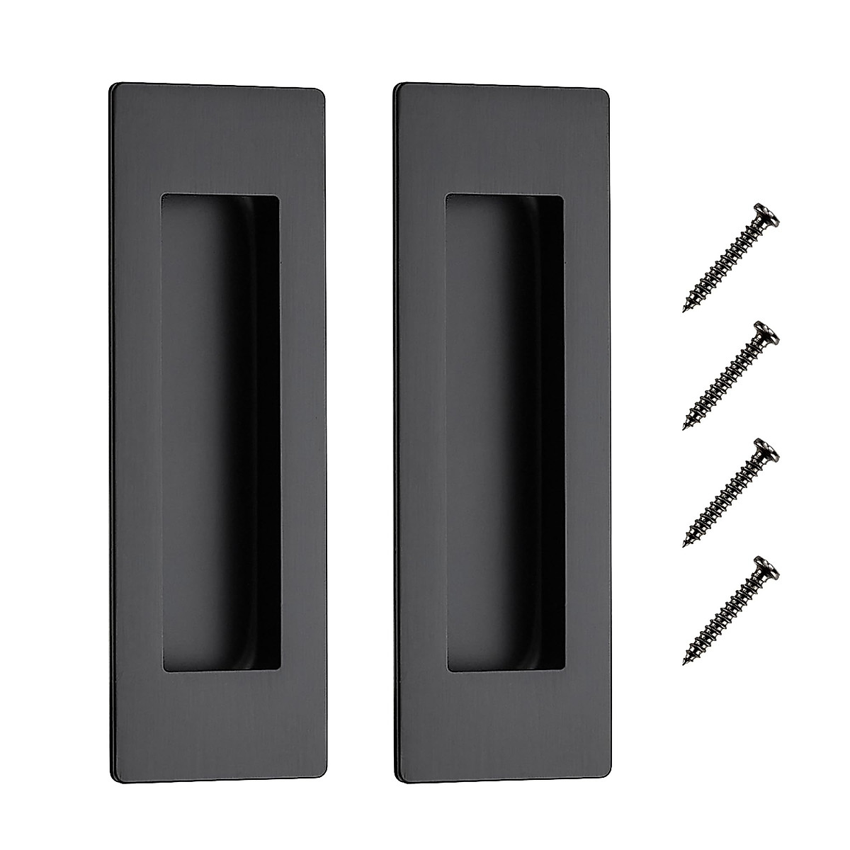 JOY DECOR 2 Pack Pocket Door Handles Sliding Closet Door Pulls, 5.9" Flush Barn Door Pulls Black Closet Finger Pulls, Rectangular Recessed Closet Door Handles