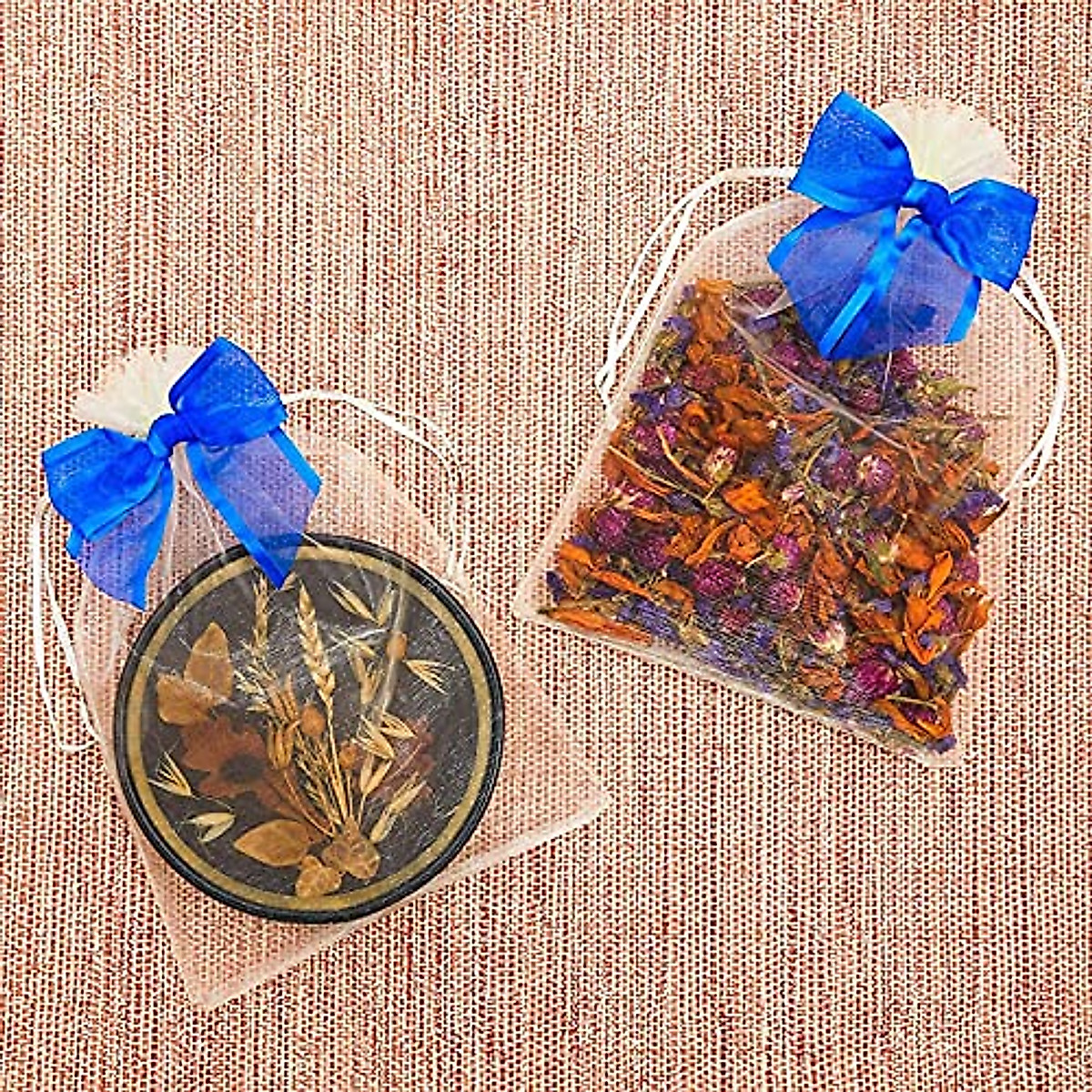 Blue Organza Bow Twist Ties for Favors and Treat Bags (1.5 Inches, 36 Pack)